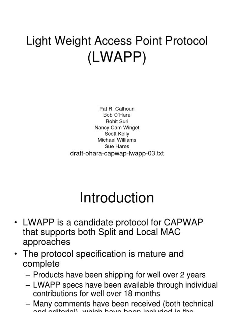 Light Weight Access Point Protocol: (Lwapp) | PDF | Ieee 802.11 ...