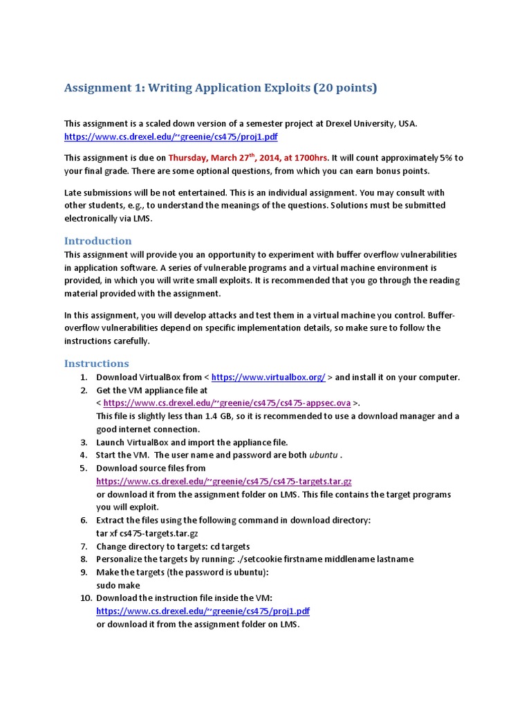 Writing Application Exploits: An Assignment to Develop Buffer Overflow ...