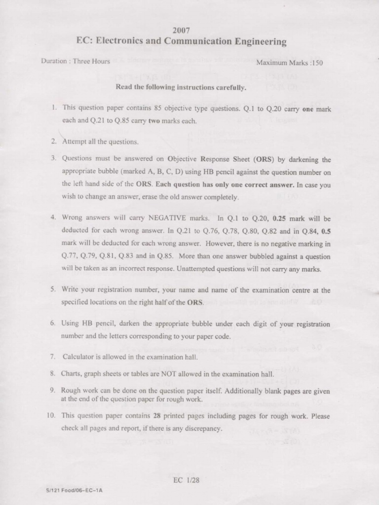 GATE 2007 ECE Question Paper | PDF