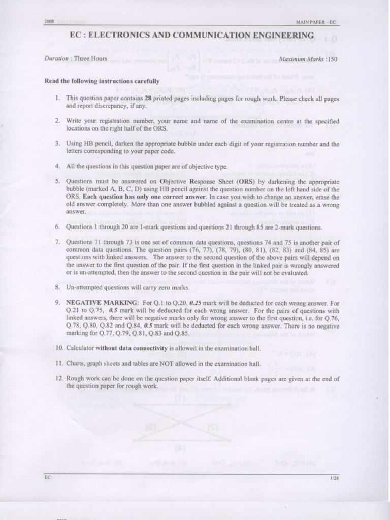 GATE 2008 ECE Question Paper | PDF | Teaching Methods & Materials
