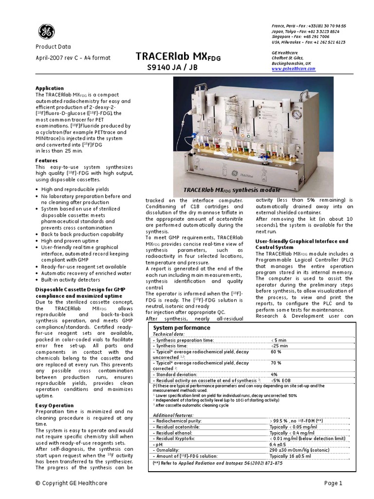 S9140ja - Tracerlab MX FDG (230v) | PDF | Synthesizer | Compact Cassette