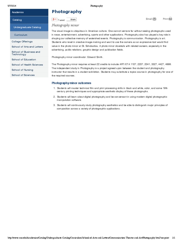 Photography Minor at St. Scholastica | PDF