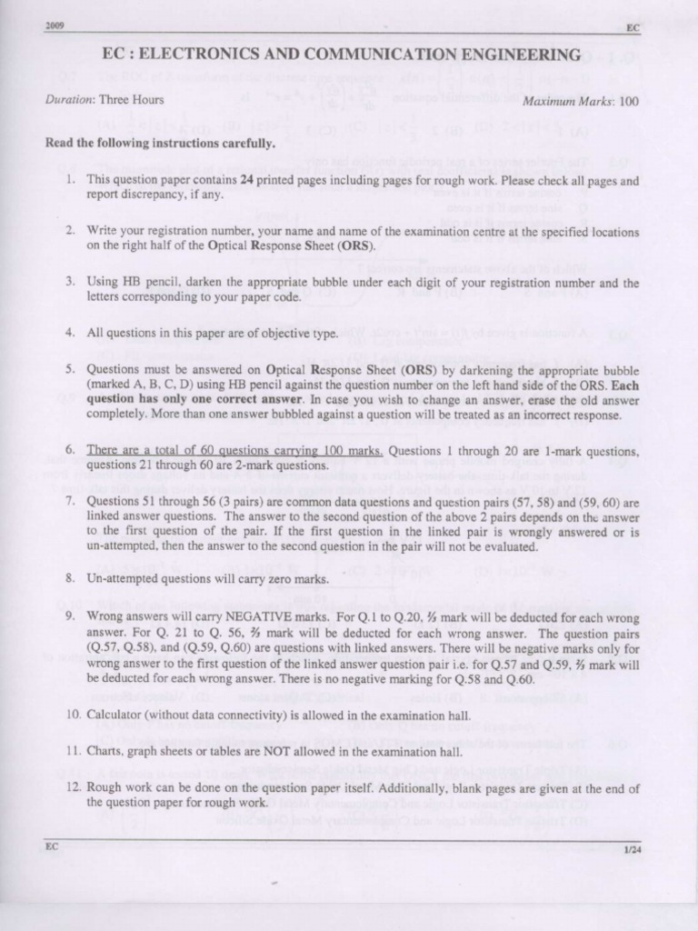 GATE 2009 ECE Question Paper | PDF | Mosfet | Transistor