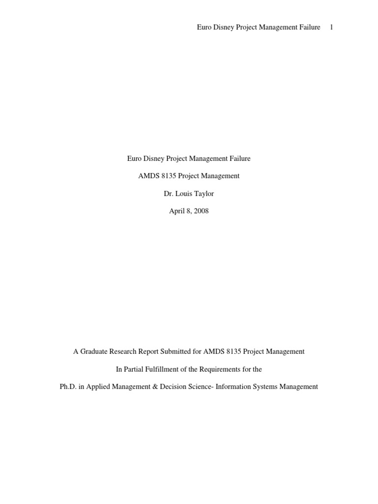 Euro Disney Project Management Failure | PDF | Project Management ...