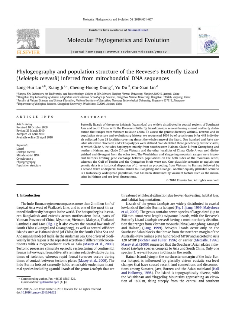 2 - 2010 - Phylogeography and Population Structure of The Reevese's Butterfly Lizard (Leiolepis ...