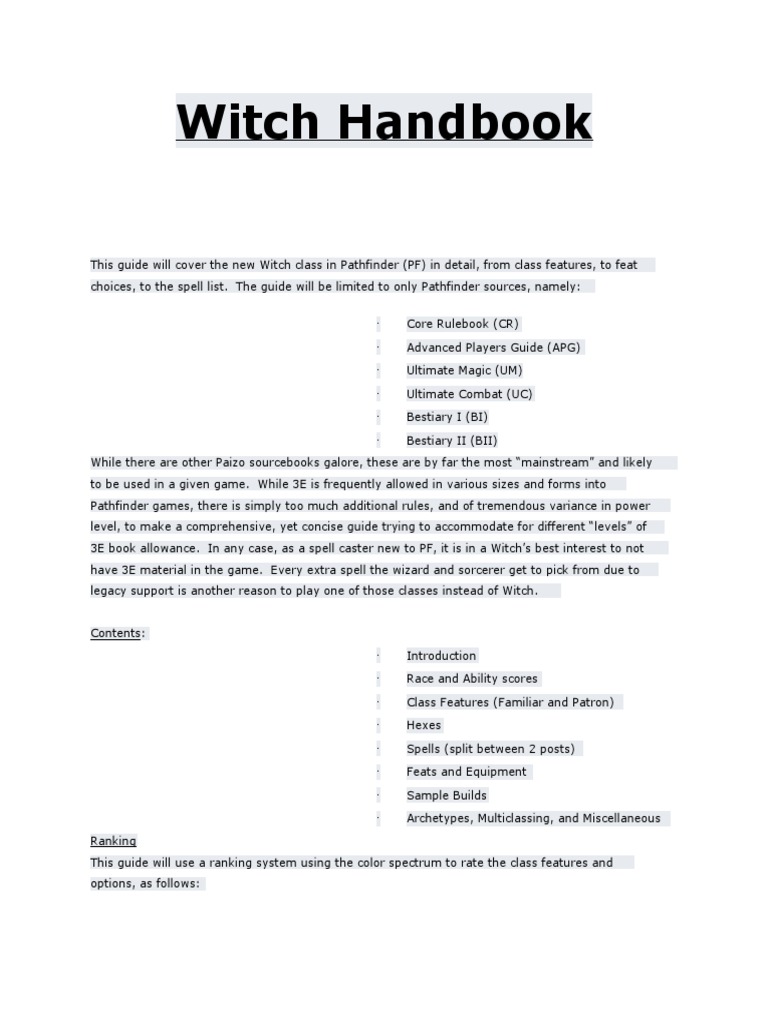 Pathfinder Witch Class Guide | PDF | Witchcraft