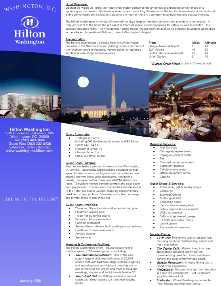 DC Hilton Fact Sheet | PDF | Washington | Hotel
