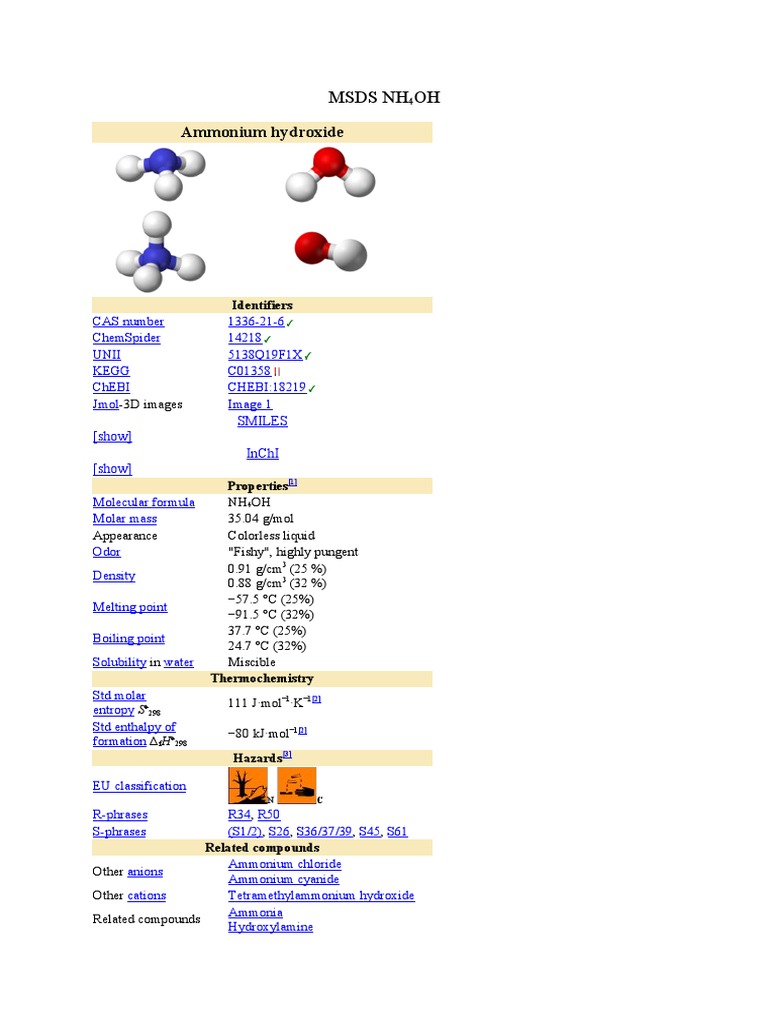 Ammonium Hydroxide: Msds NH OH | PDF | Cooking, Food & Wine ...
