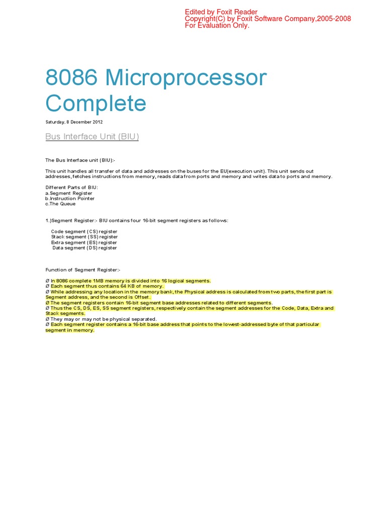 8086 Microprocessor Complete: Bus Interface Unit (BIU) | PDF | Central ...