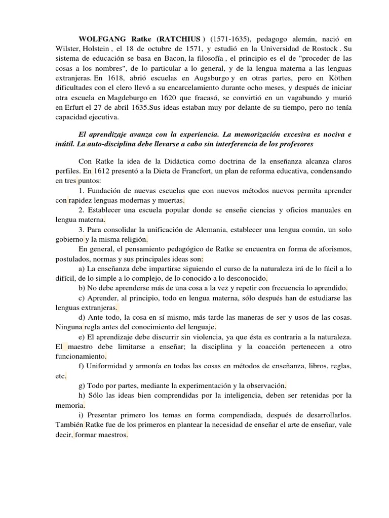 Aportes de Wolfgang Ratke a la educación | PDF | Ciencias sociales ...