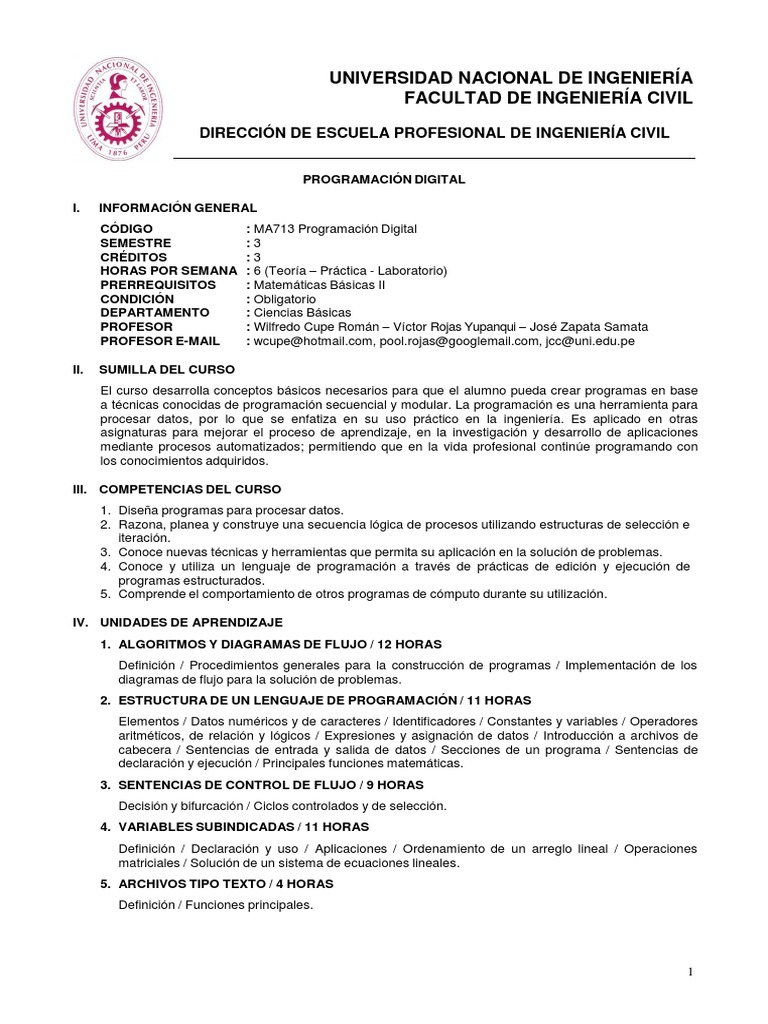 Silabo ABET - Programacion Digital MA713 2013-2 | PDF | Programa de computadora | Programación