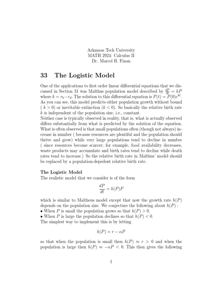 Cal117 The Logistic Population Model | Download Free PDF | Logistic Function | Applied Mathematics