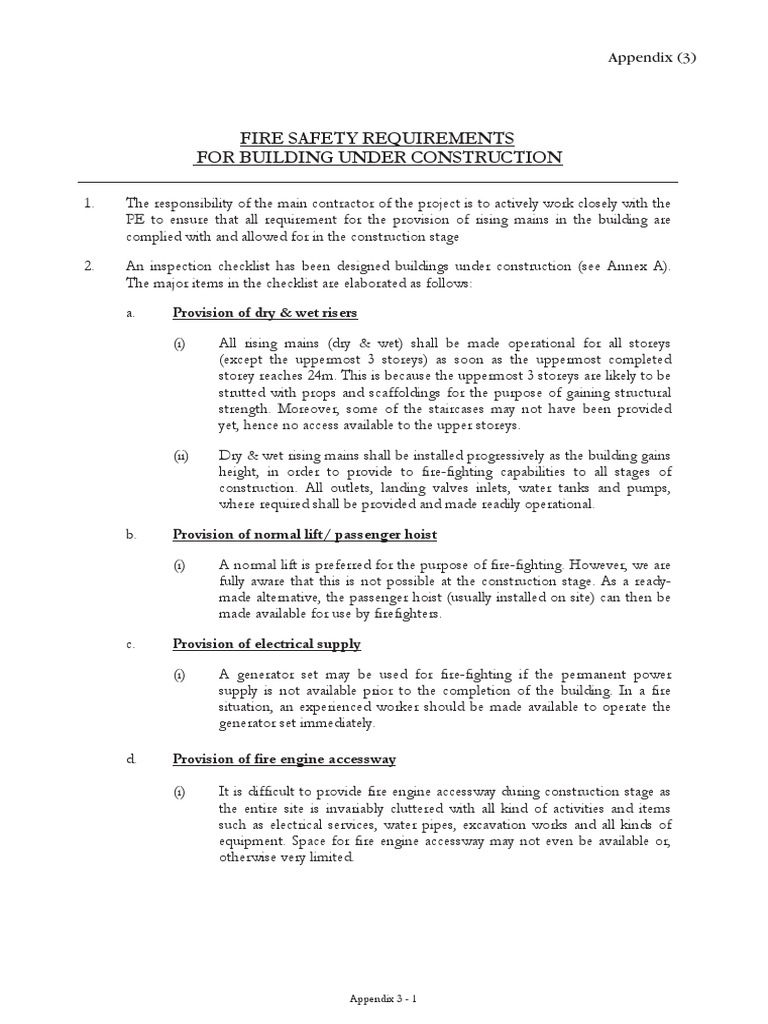 Fire Safety Requirements For Building Under Construction: Appendix ...
