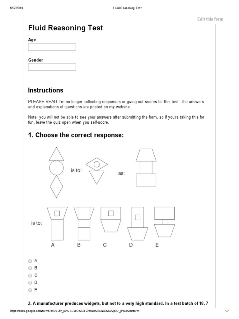 Fluid Reasoning Test | PDF | Leisure
