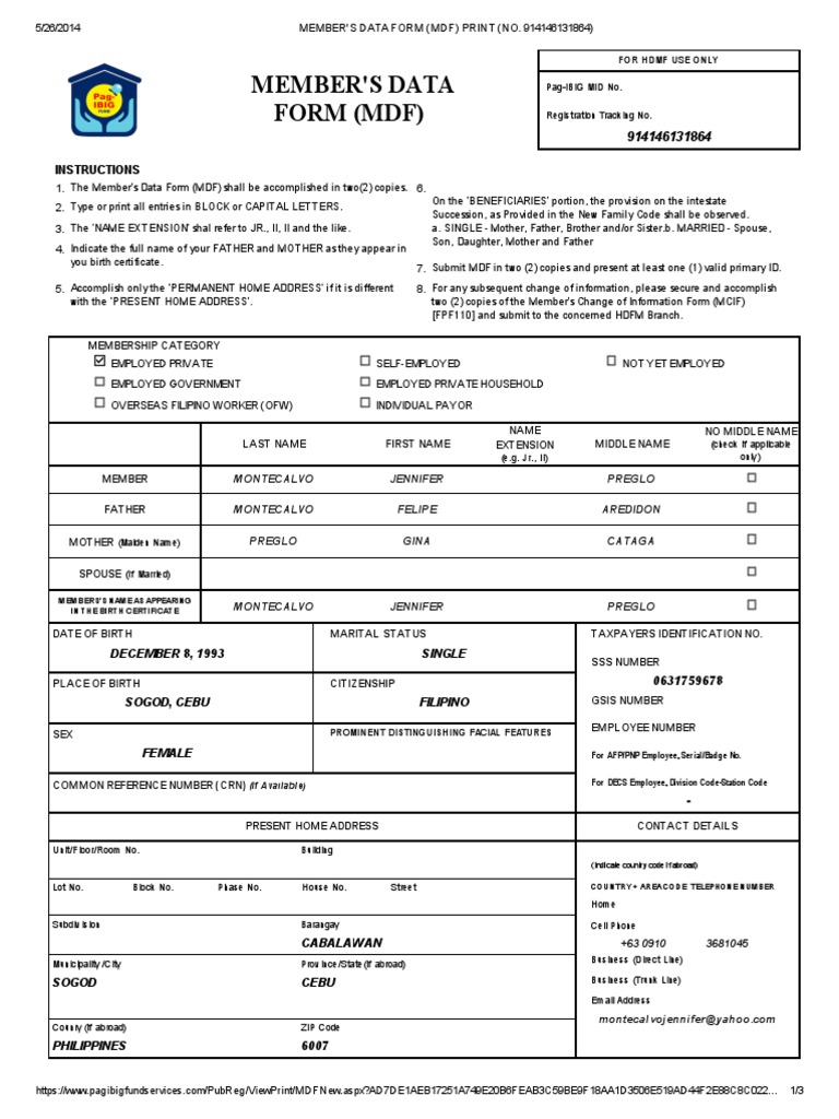 Member's Data Form (MDF) Print (No | PDF | Government | Social Institutions