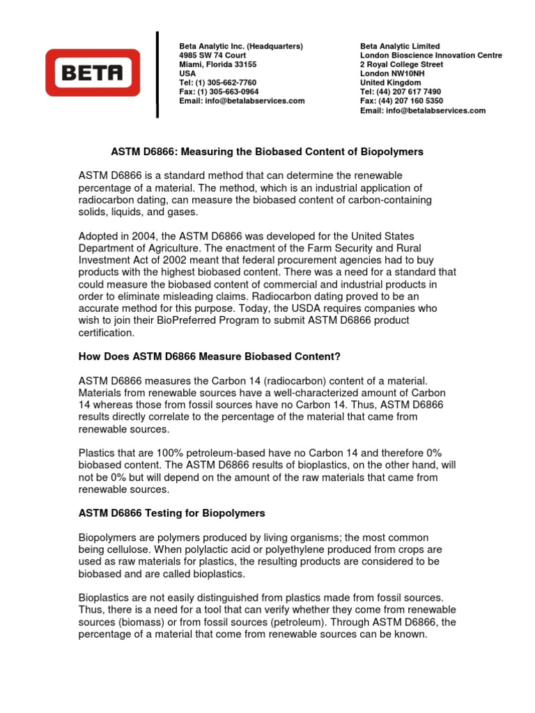 ASTM D6866: Measuring The Biobased Content of Biopolymers | PDF ...