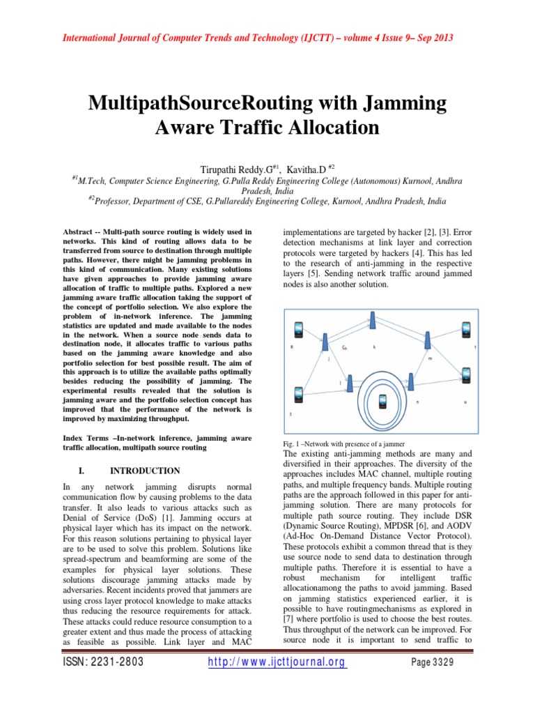 MultipathSourceRouting With Jamming Aware Traffic Allocation | PDF | Routing | Osi Model