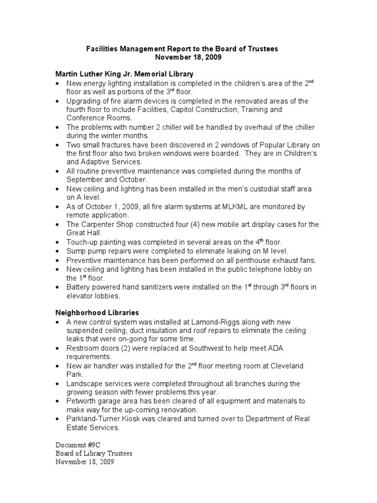 Document #9C - Facilities Report | Download Free PDF | Building ...