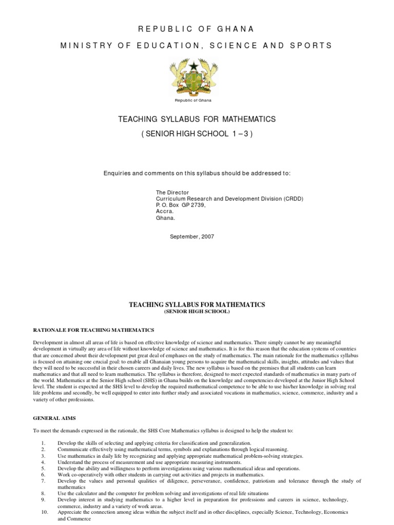 SHS Mathematics Teaching Syllabus | PDF | Triangle | Educational Assessment