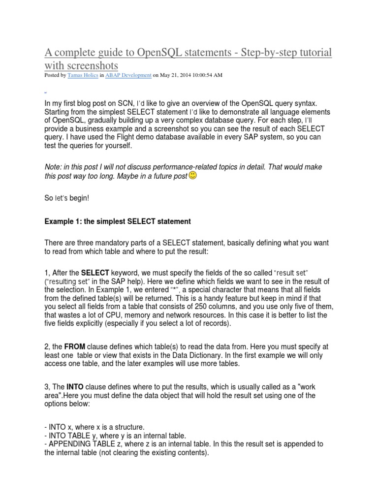 A Complete Guide To OpenSQL Statements | PDF | Databases | Computer Programming