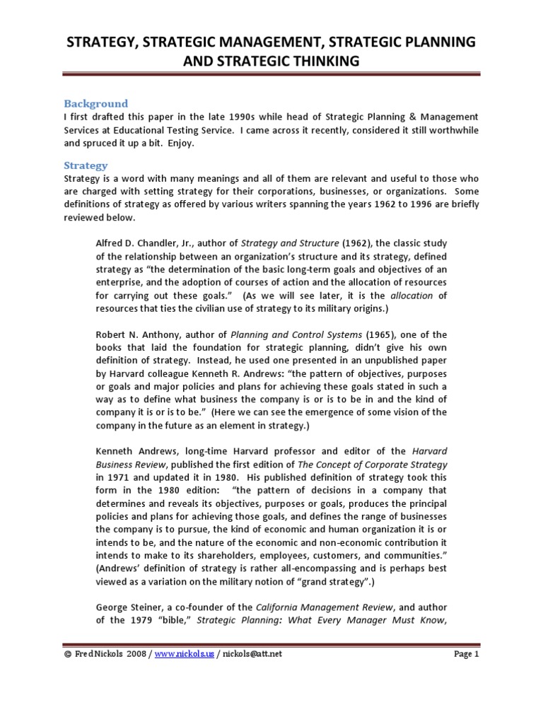 Strategy, Strategic Management, Strategic Planning and Strategic ...