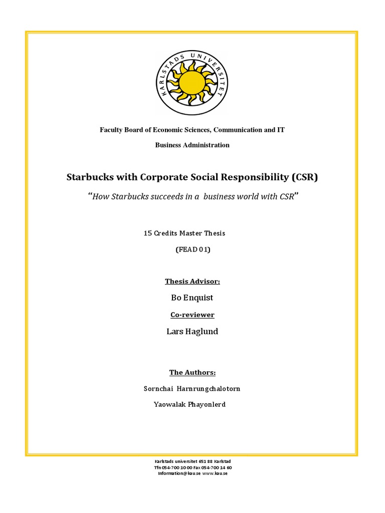Starbucks With Corporate Social Responsibility | PDF | Starbucks ...