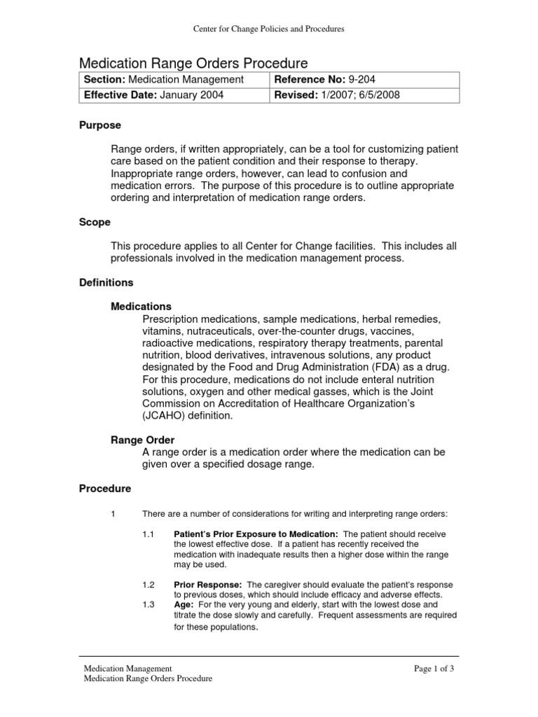 Range Order Proceedure 1 | PDF | Dose (Biochemistry) | Chemistry