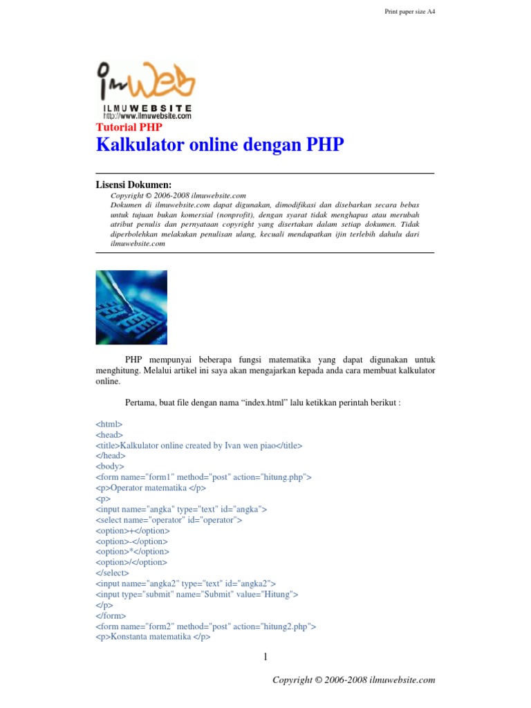 Kalkulator Online Dengan PHP | PDF | Komputer