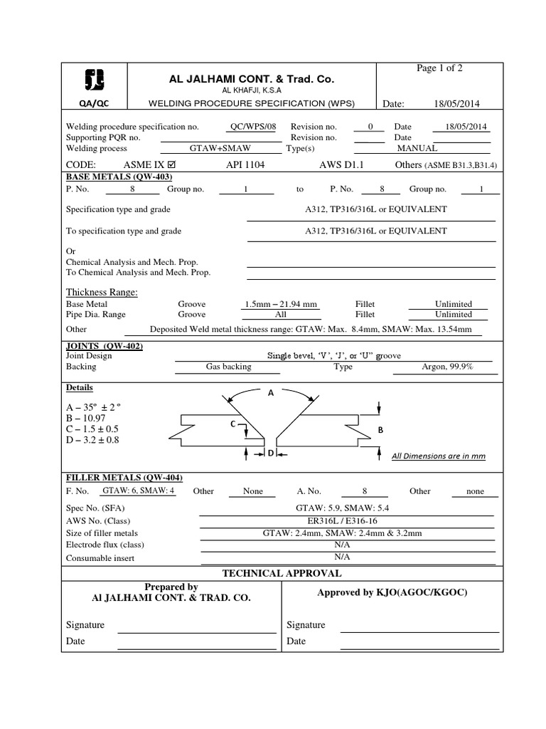 Wps 316L SMAW+GTAW R00 | PDF | Applied And Interdisciplinary Physics ...