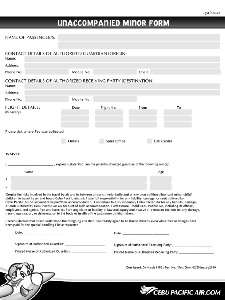 Unaccompanied Minor Form - Cebu Pacific | PDF | Home & Garden
