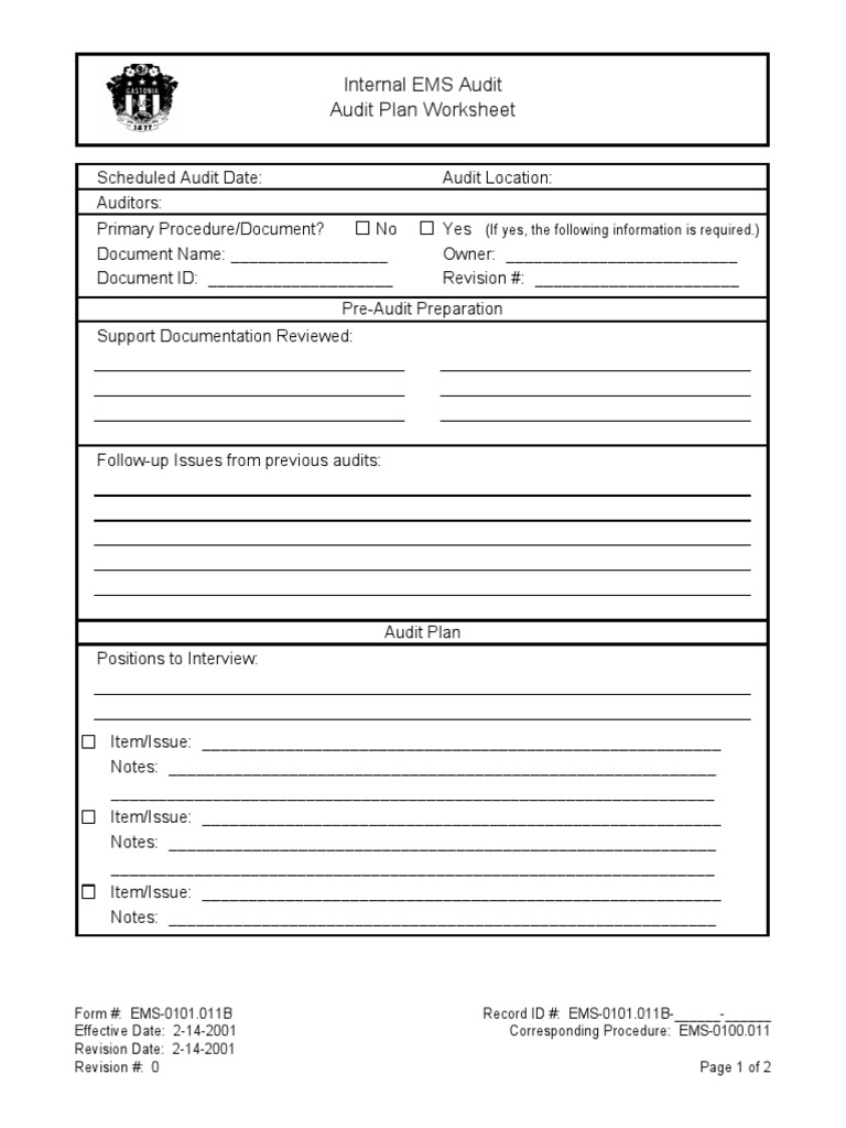 Internal EMS Audit Worksheet | PDF