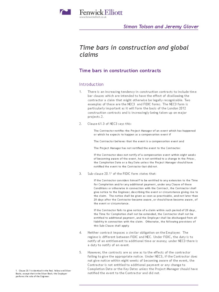 Time Bars in Construction Contracts | PDF