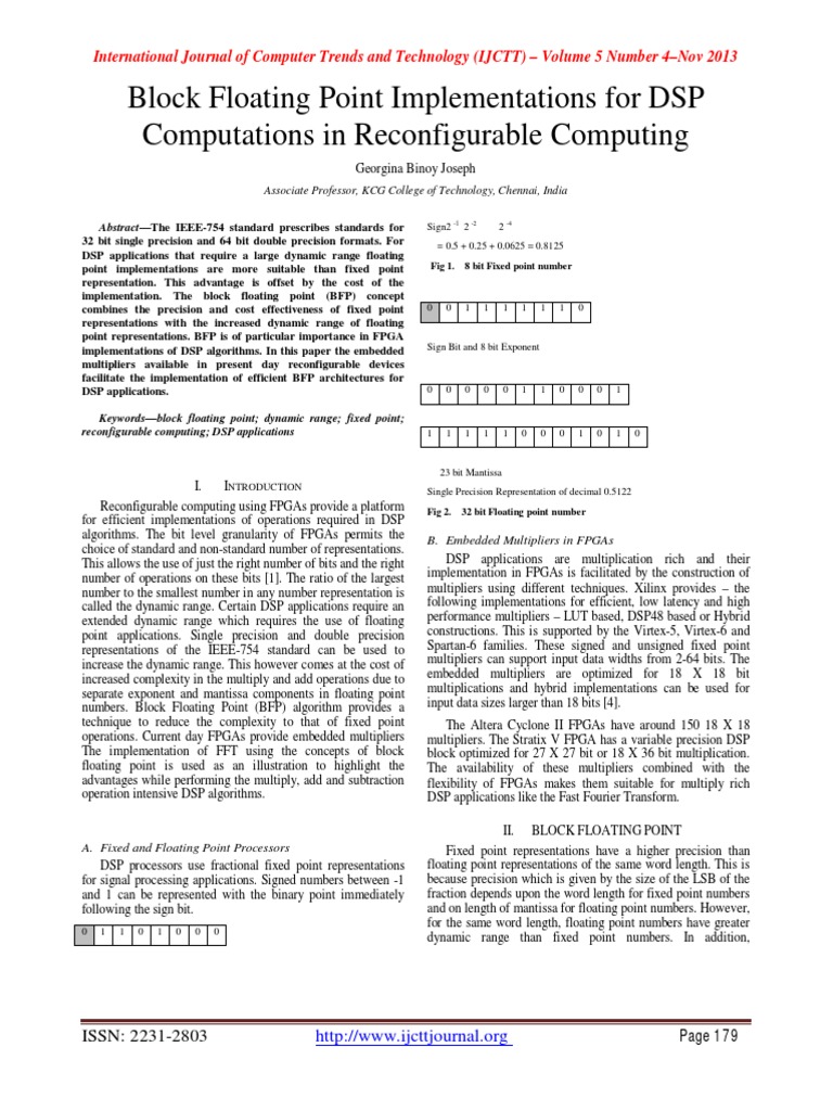 Block Floating Point Implementations For Dsp Computations In Reconfigurable Computing Field