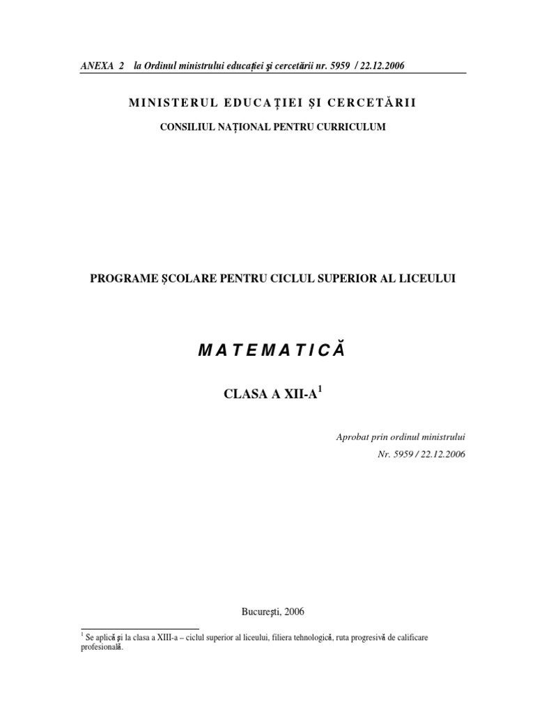 Programa Matematica M1 Clasa A XII-a | PDF