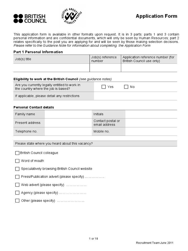 British Council Job Application Form | PDF | Career & Growth