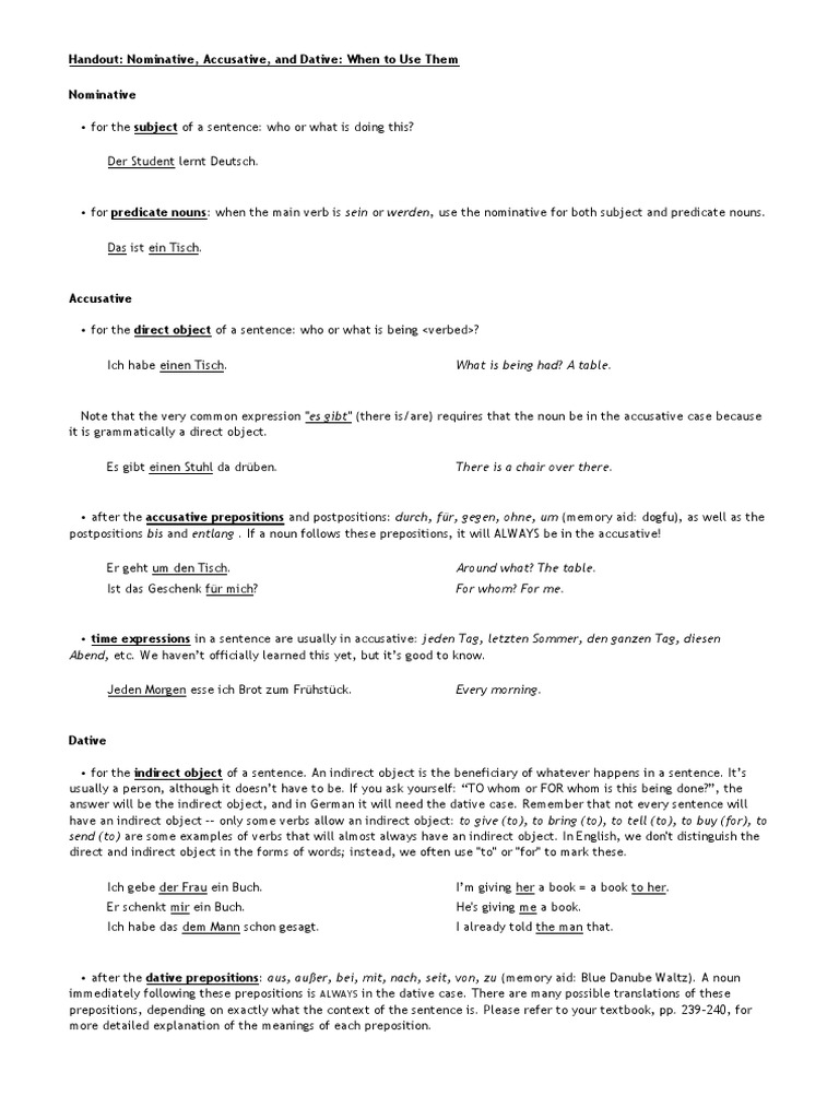 Nom, Akk, Dat Gen | PDF | Grammatical Gender | Semantics