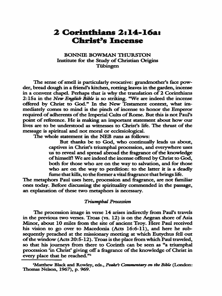 2 Corinthians 2,14-16a. Christ's Incense (B. B. Thurston) | PDF ...