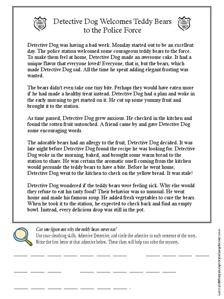 Adjective Detective Story For Kids | PDF | Detective | Foods