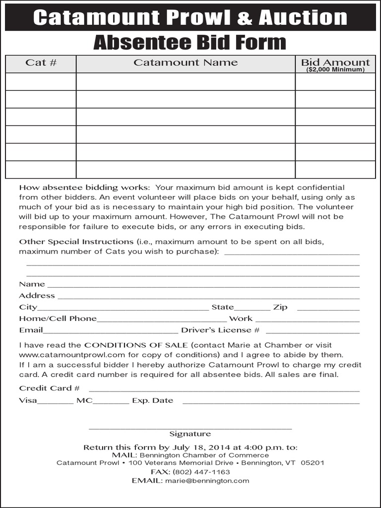 Absentee Bidding Instructions for Auction | PDF