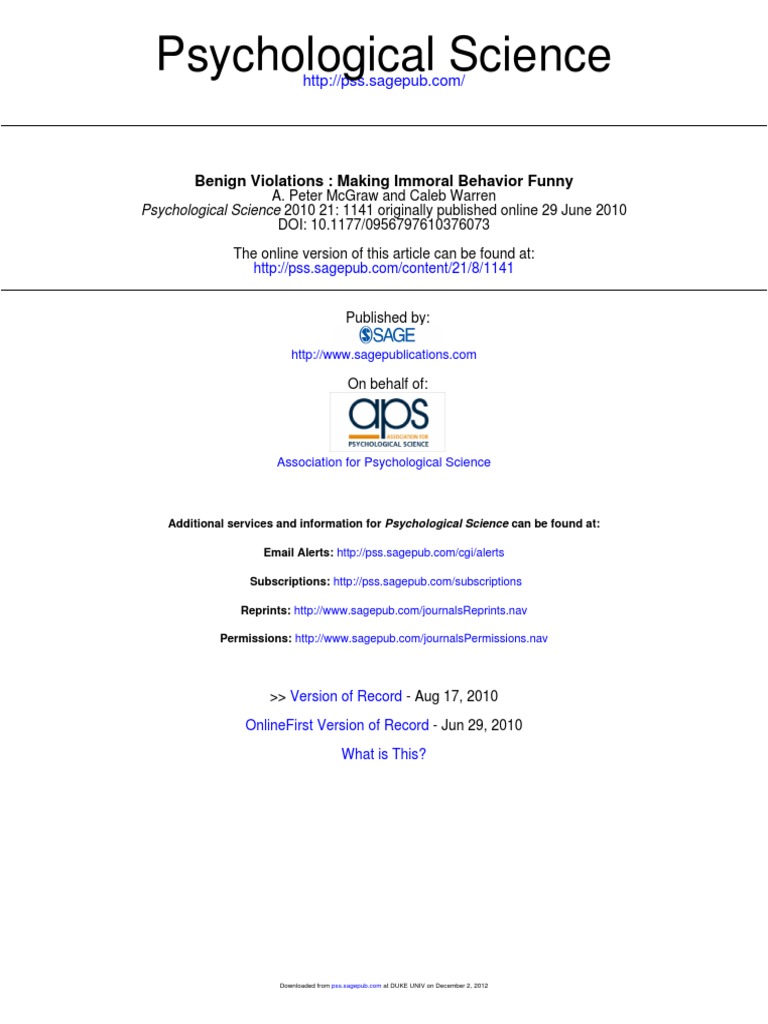 Benign Violations 2010 McGraw 1141 9 | PDF | Humour | Emotions