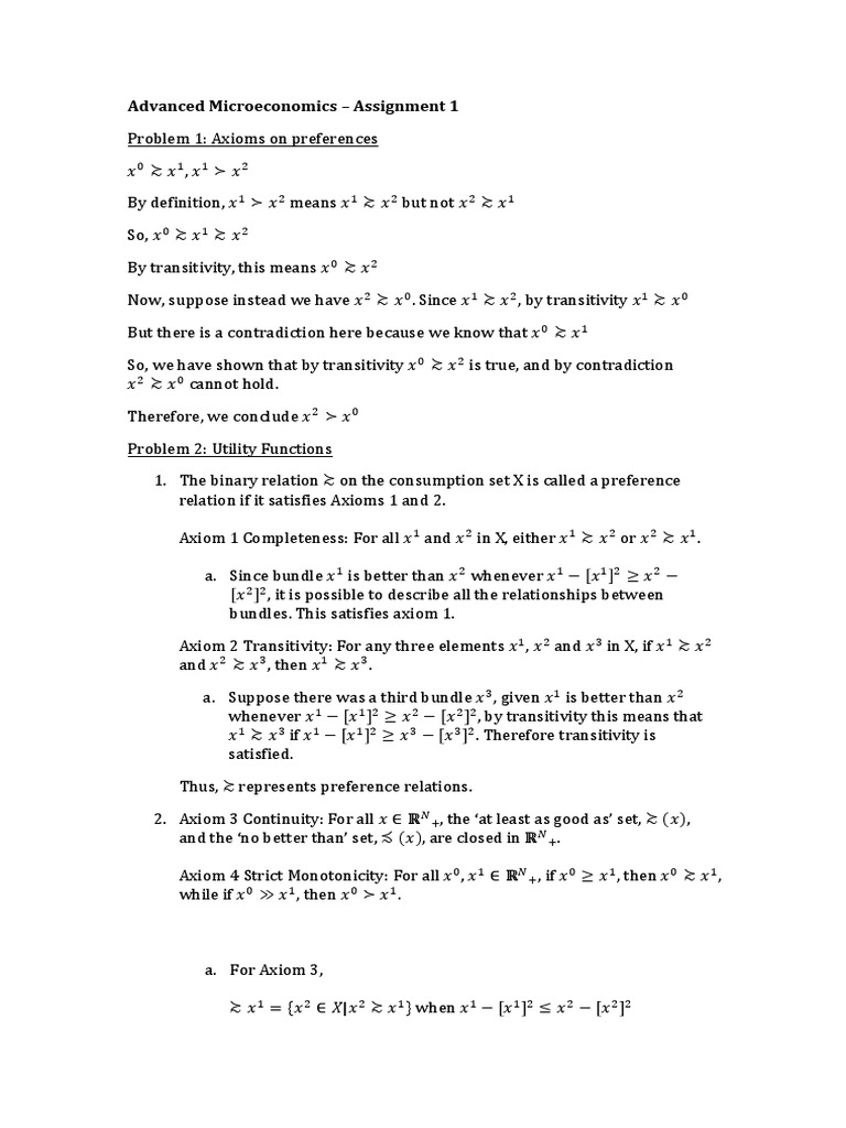 Advanced Microeconomics - Assignment 1 | PDF | Mathematical Logic ...