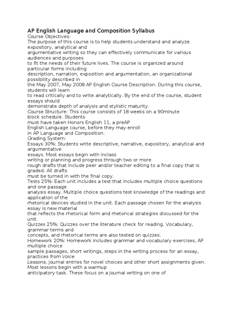 AP English Language and Composition Syllabus | PDF | Essays | Semiotics