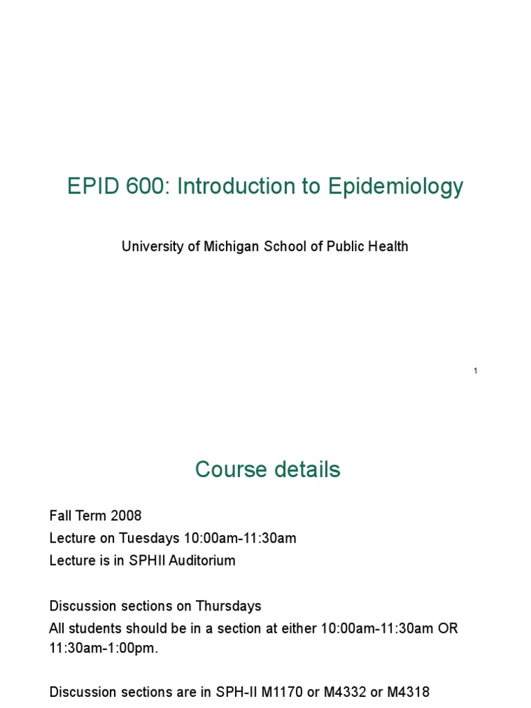 Epid 600 Class 1 Intro To Epidemiology | PDF | Epidemiology | Medical Statistics