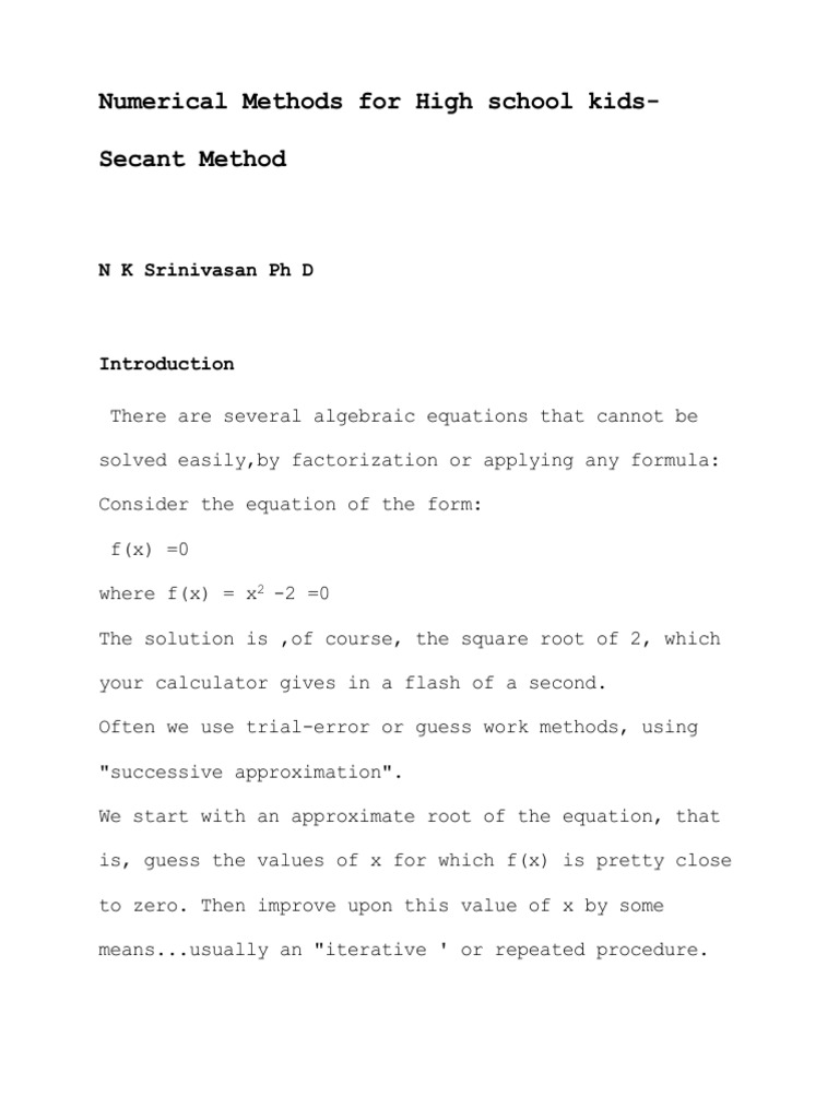 Numerical Methods For High School Kids-Secant Method | PDF | Numerical ...