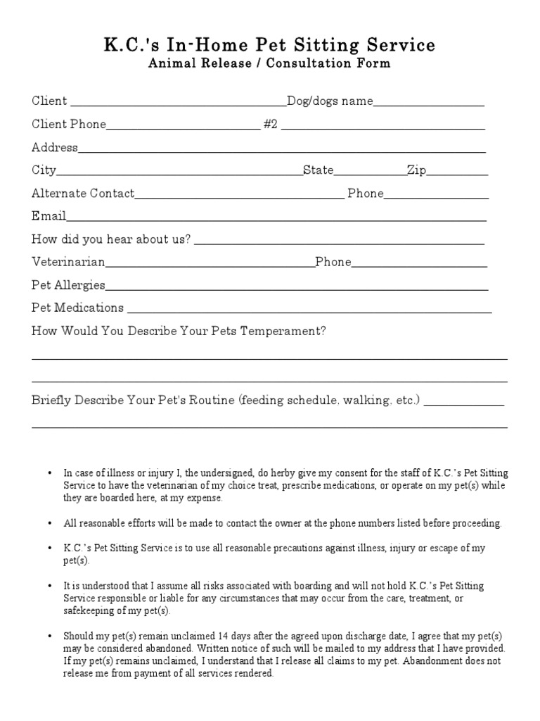 Dog Release - Consultation Form | PDF | Pet | Veterinary Physician