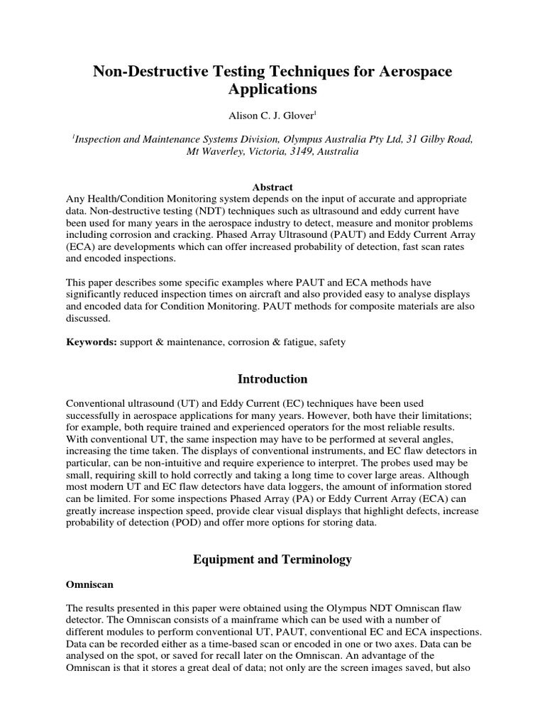A Non-Destructive Testing Techniques For Aerospace Industries | PDF ...
