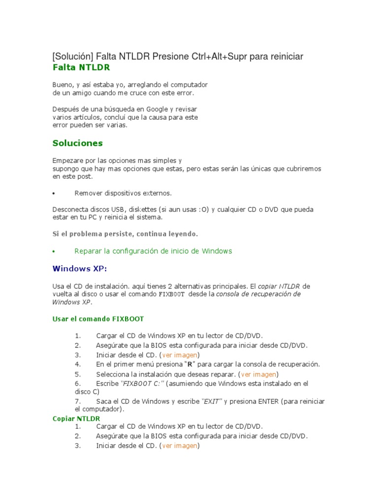 Falta NTLDR Presione Ctrl+Alt+Supr para Reiniciar | PDF | Disco compacto | Microsoft Windows