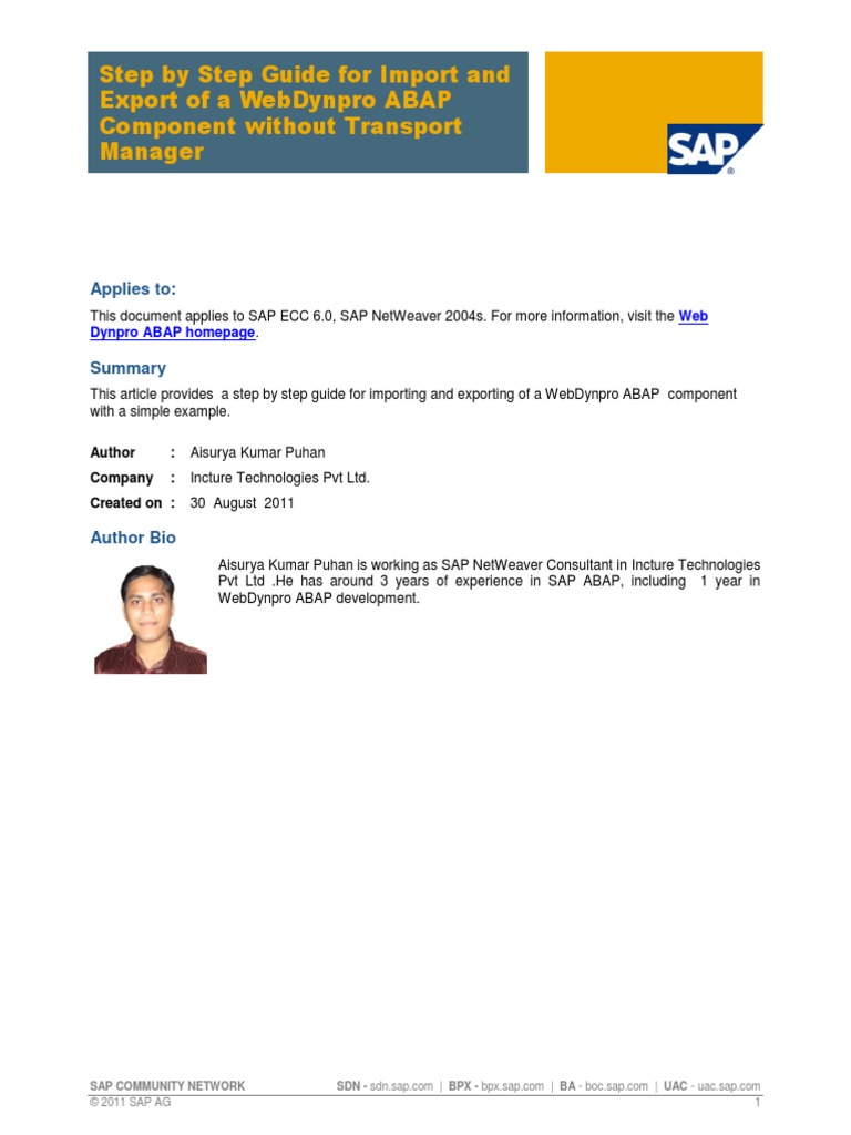 Step by Step Guide For Import and Export of A WebDynpro ABAP Component ...