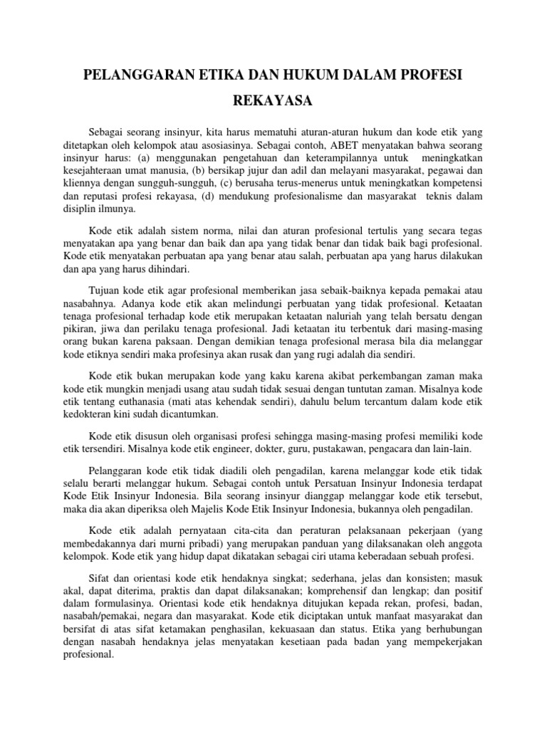 ETIKA DAN HUKUM DALAM PROFESI REKAYASA | PDF