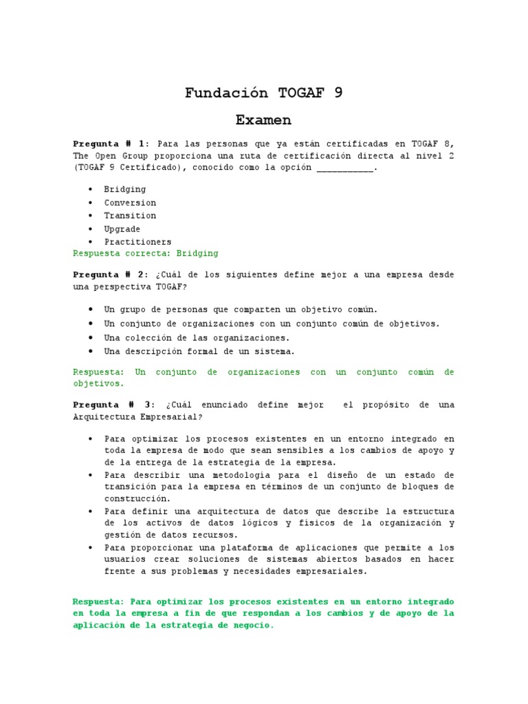 TOGAF 9 Foundation Exam - En.es | PDF | Arquitectura empresarial | Diseño